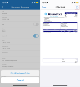 Configuring Reports in the Acumatica Mobile App: Print a Purchase Order ...