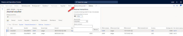 Reverse Journal Posting in Dynamics 365 for Finance