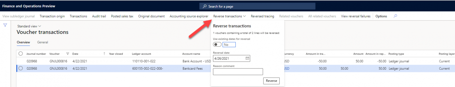 Reverse Journal Posting in Dynamics 365 for Finance