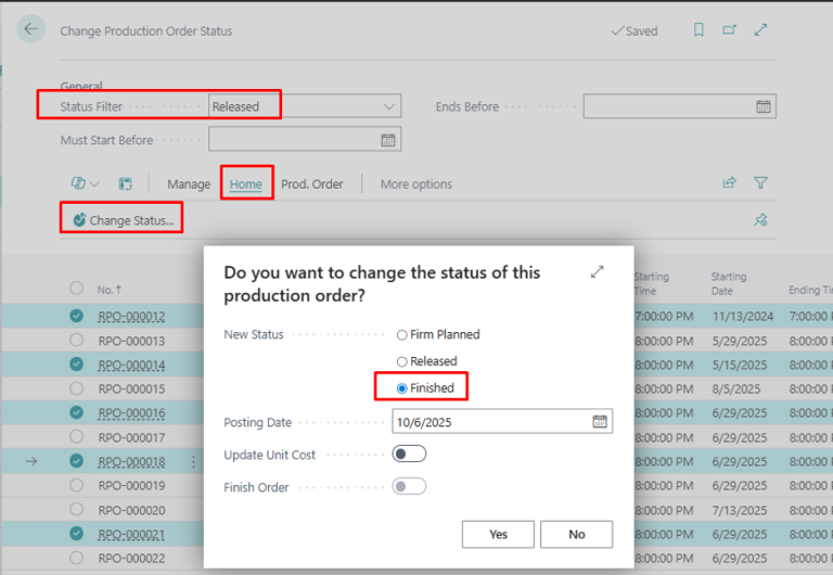 Change Production Order Status Form in Business Central - Logan Consulting